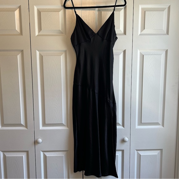 Petal & Pup | Dresses | Petal Pup Black Satin Dress With Side Slit And ...